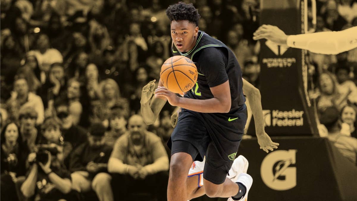 KAT gives advice to Derik Queen attending NBA Finals media scrum ...